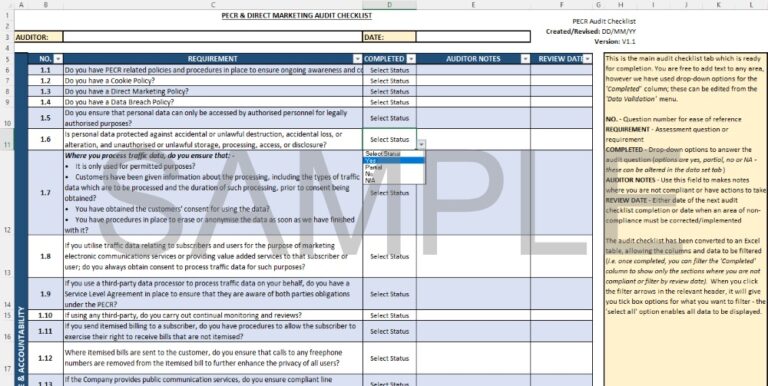 PECR Self Assessment Checklist | PECR Gap Analysis Tool