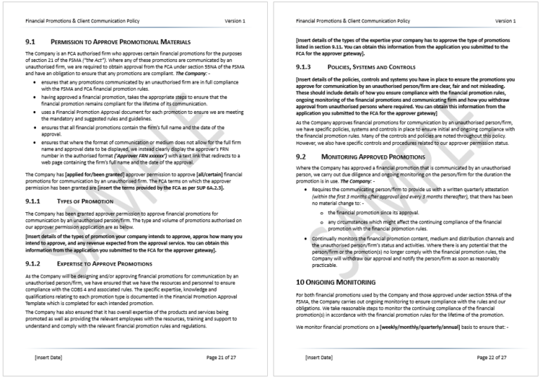 Financial Promotion Policy Template Pack