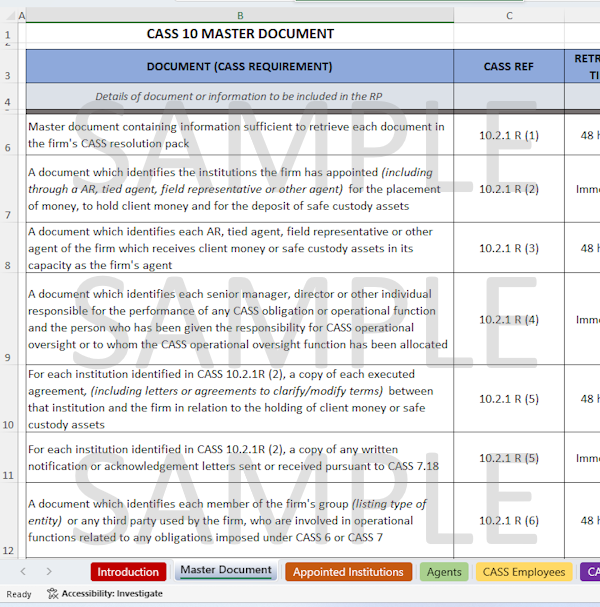 CASS Manual Resolution Pack Templates | FCA Templates